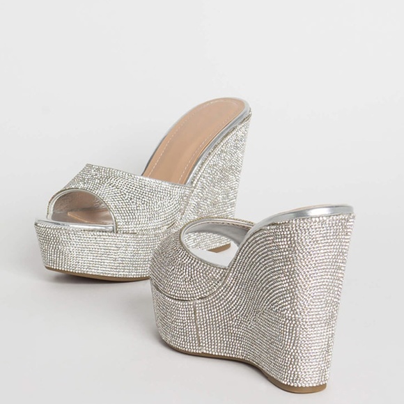 BAMBOO | Shoes | Newsparkle Rhinestone Platform Heel Wedge Sandal ...